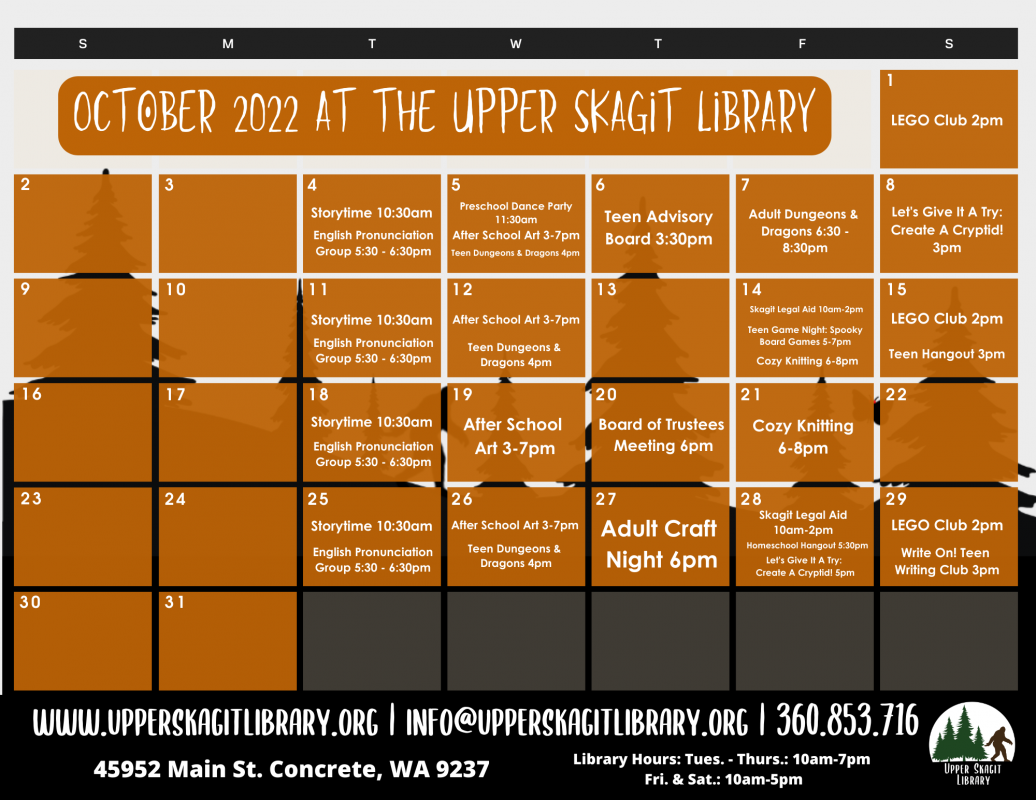 Our October Programs Calendar is available now! – Upper Skagit Library